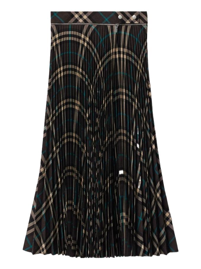 BURBERRY Burberry Checked Pleated Flared Hem Skirt